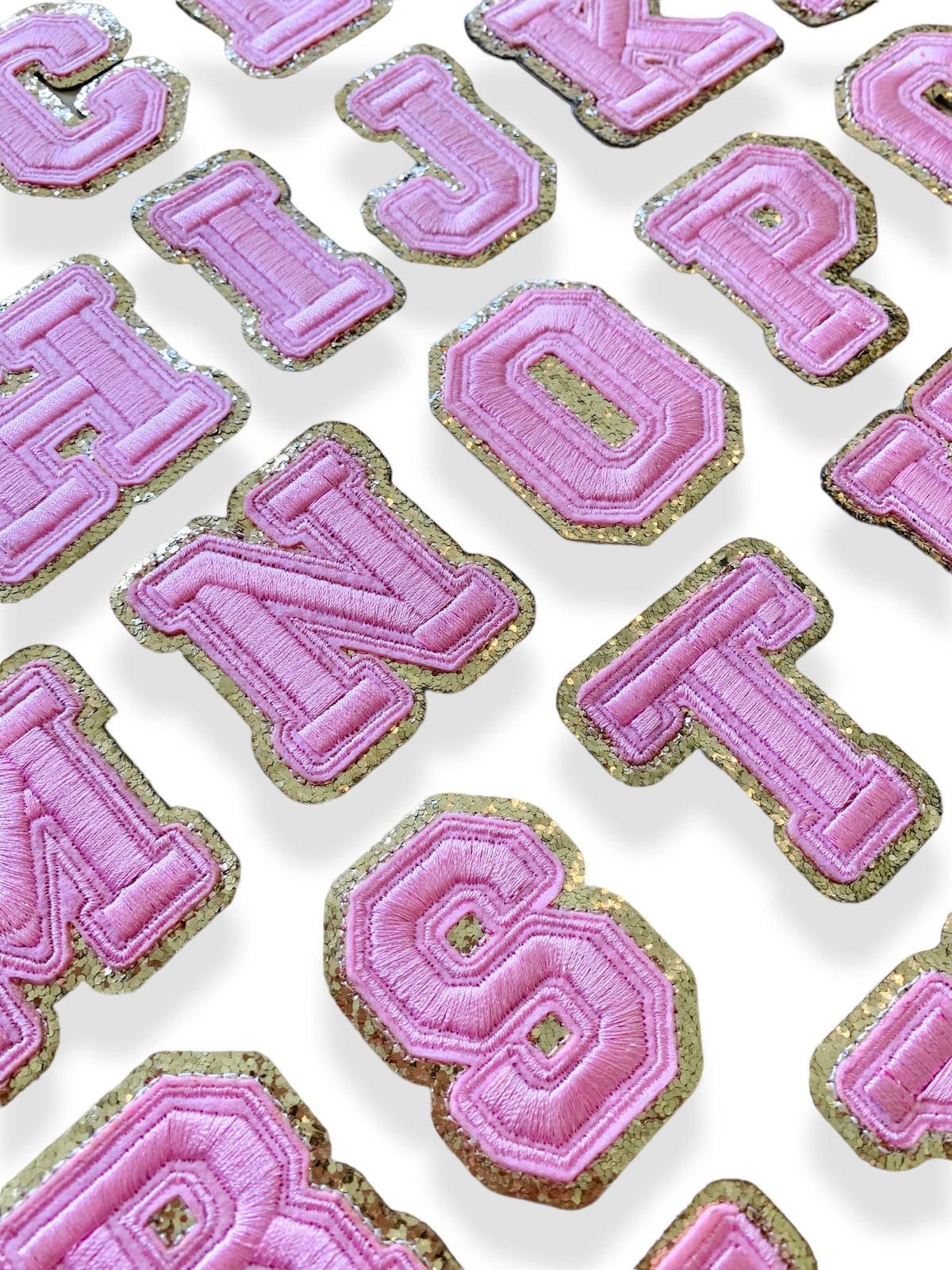 Pink Embroidered Gold Trim 5.8cm Iron On Patch Letters — Patches "R" Us