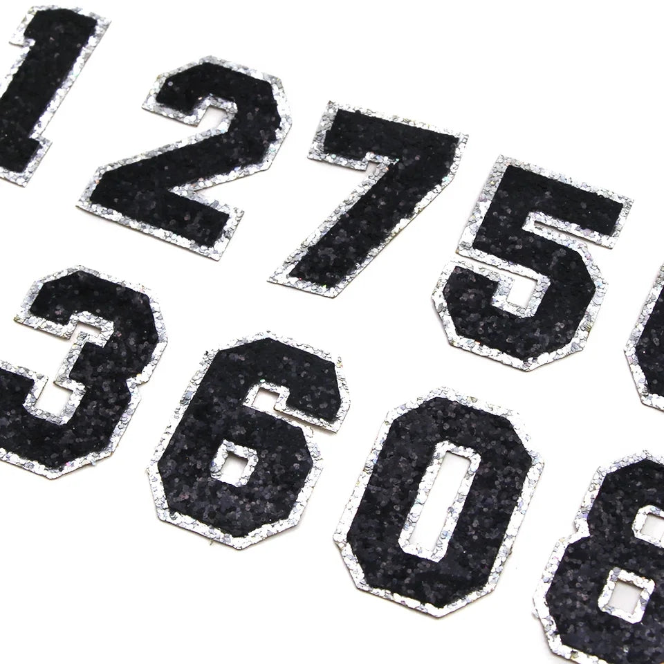 Black & Silver Sequin 5cm Iron-On Patch Numbers — Patches "R" Us