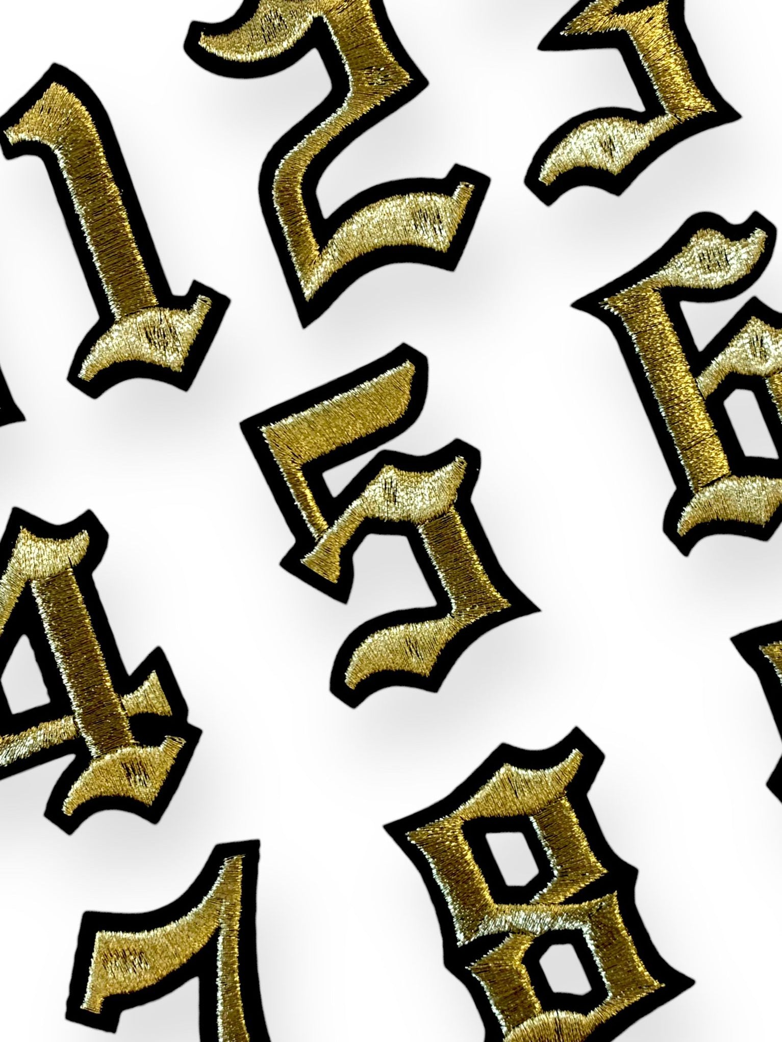 Gold Old English Embroidered 5cm Iron On Patch Numbers — Patches "R" Us