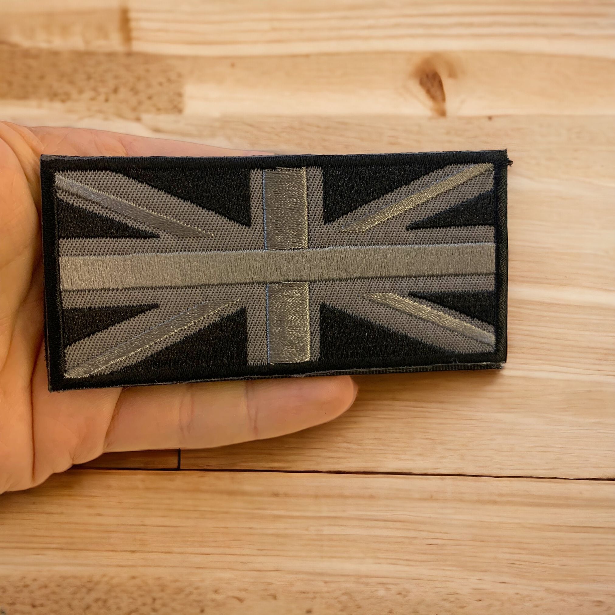 Union Jack GB Black & Metallic Grey Flag 10cm Embroidered Patch ...