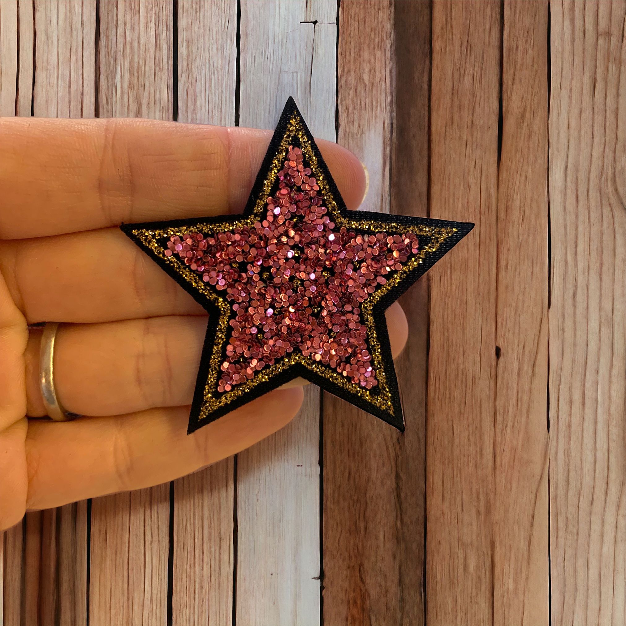 Pink Glitter Sparkle Star 6cm Iron On Patch — Patches "R" Us