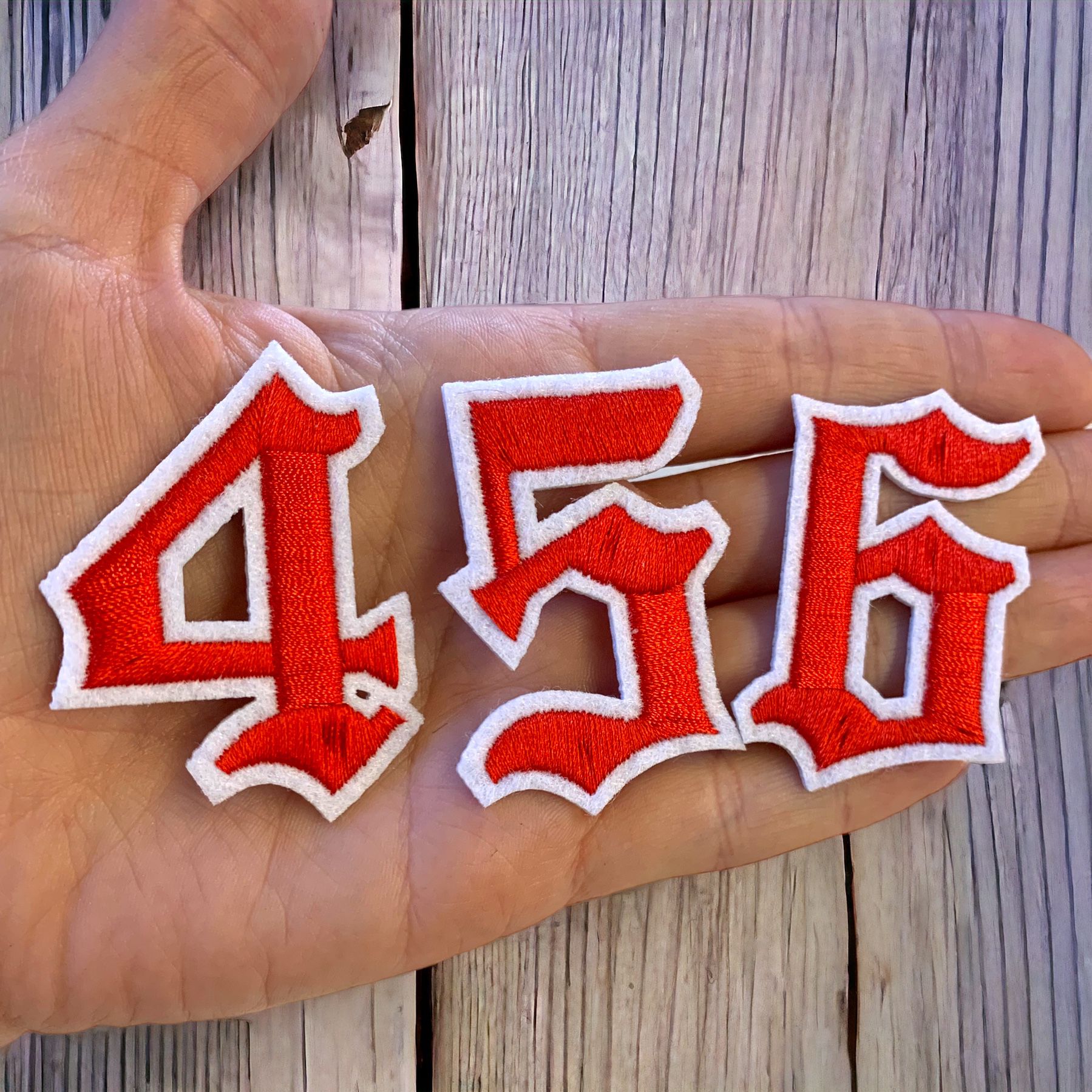 Red Old English Embroidered 5cm Iron On Patch Numbers — Patches "R" Us