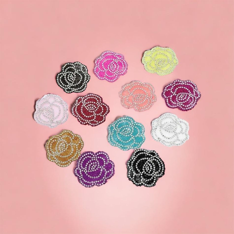 Rhinestone Roses Multi-Coloured 5cm Iron-On Patches — Patches "R" Us
