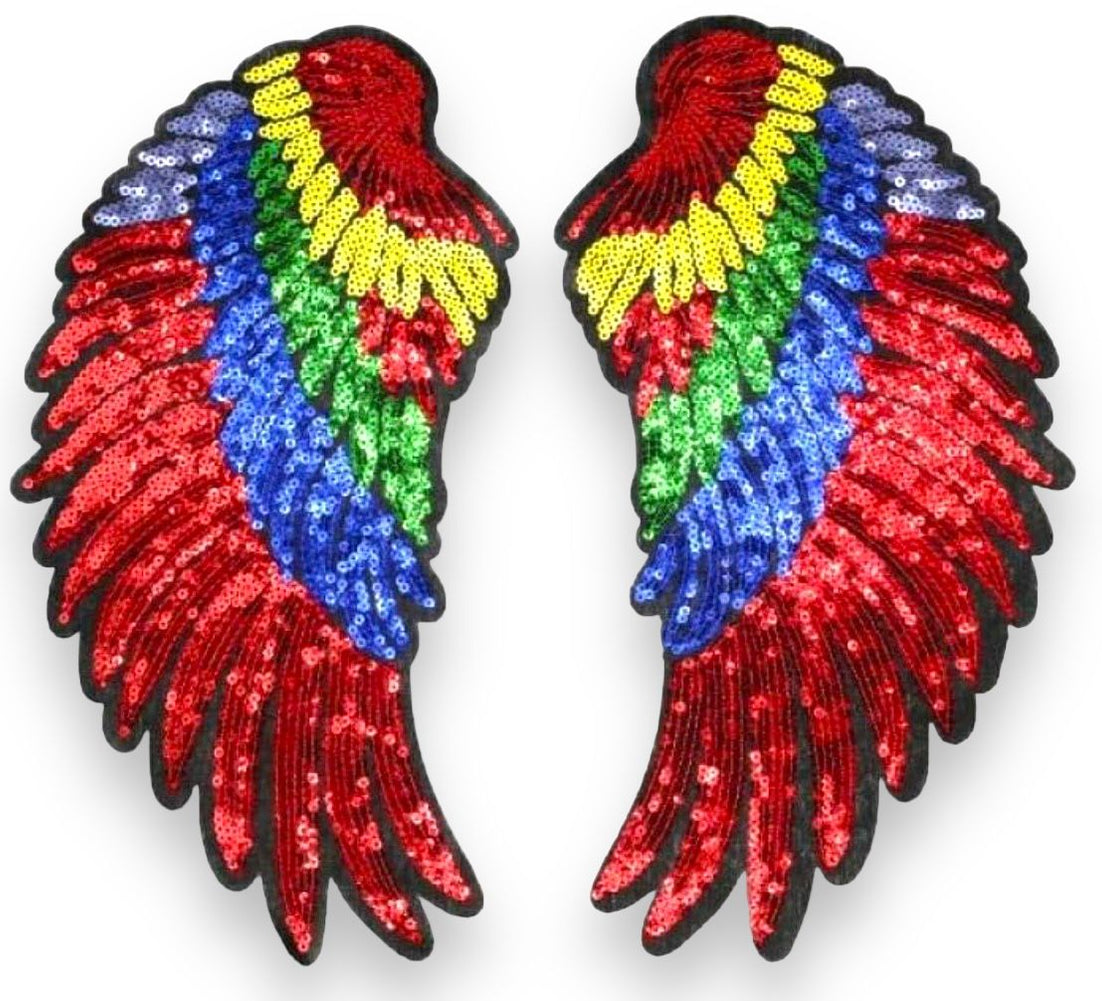 Large Rainbow 26cm Angel Wings Sequin Iron-On Patches — Patches "R" Us