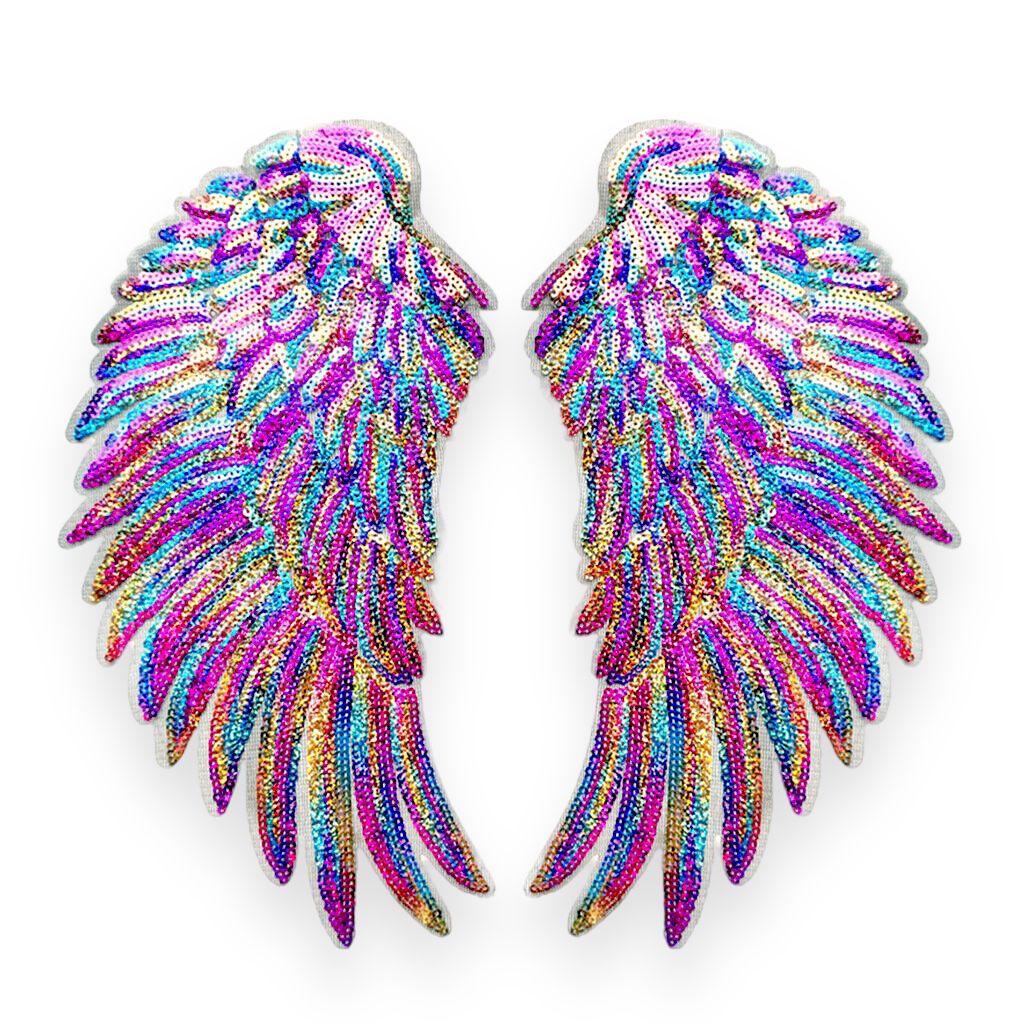Large Multicoloured 27cm Angel Wings Sequin Iron-On Patches — Patches ...