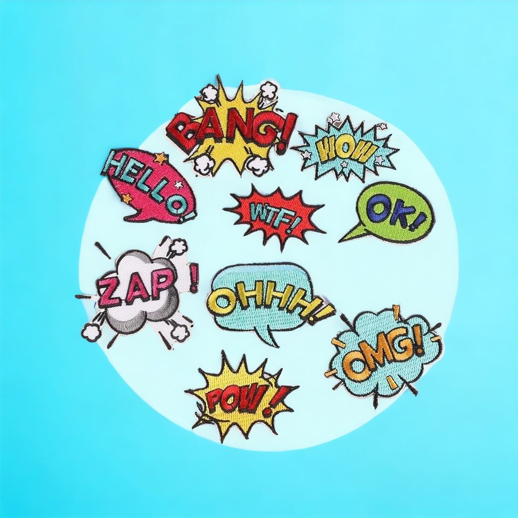 Comic Style Words Iron-On Patches — Patches "R" Us