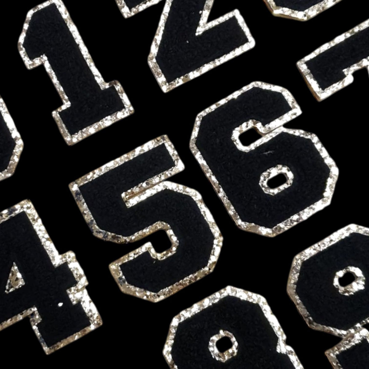 Black Chenille Gold Trim 5cm Iron-On Patch Numbers — Patches "R" Us