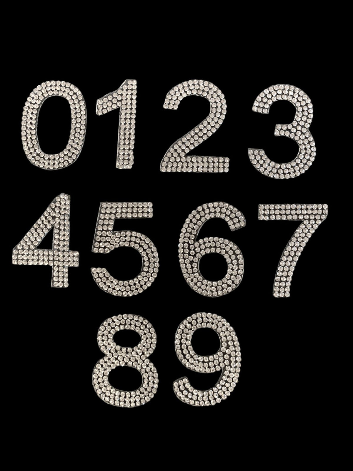 Silver 3cm Rhinestone Iron On Patch Numbers — Patches "R" Us