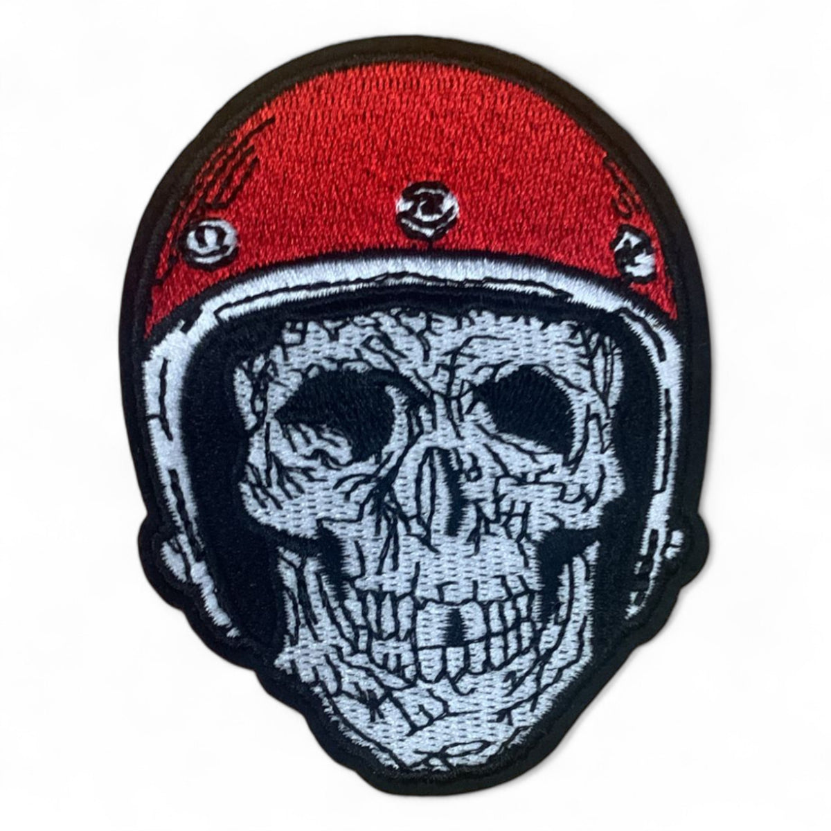 Biker Skull Embroidered 9.3cm Iron-On Patch — Patches "R" Us