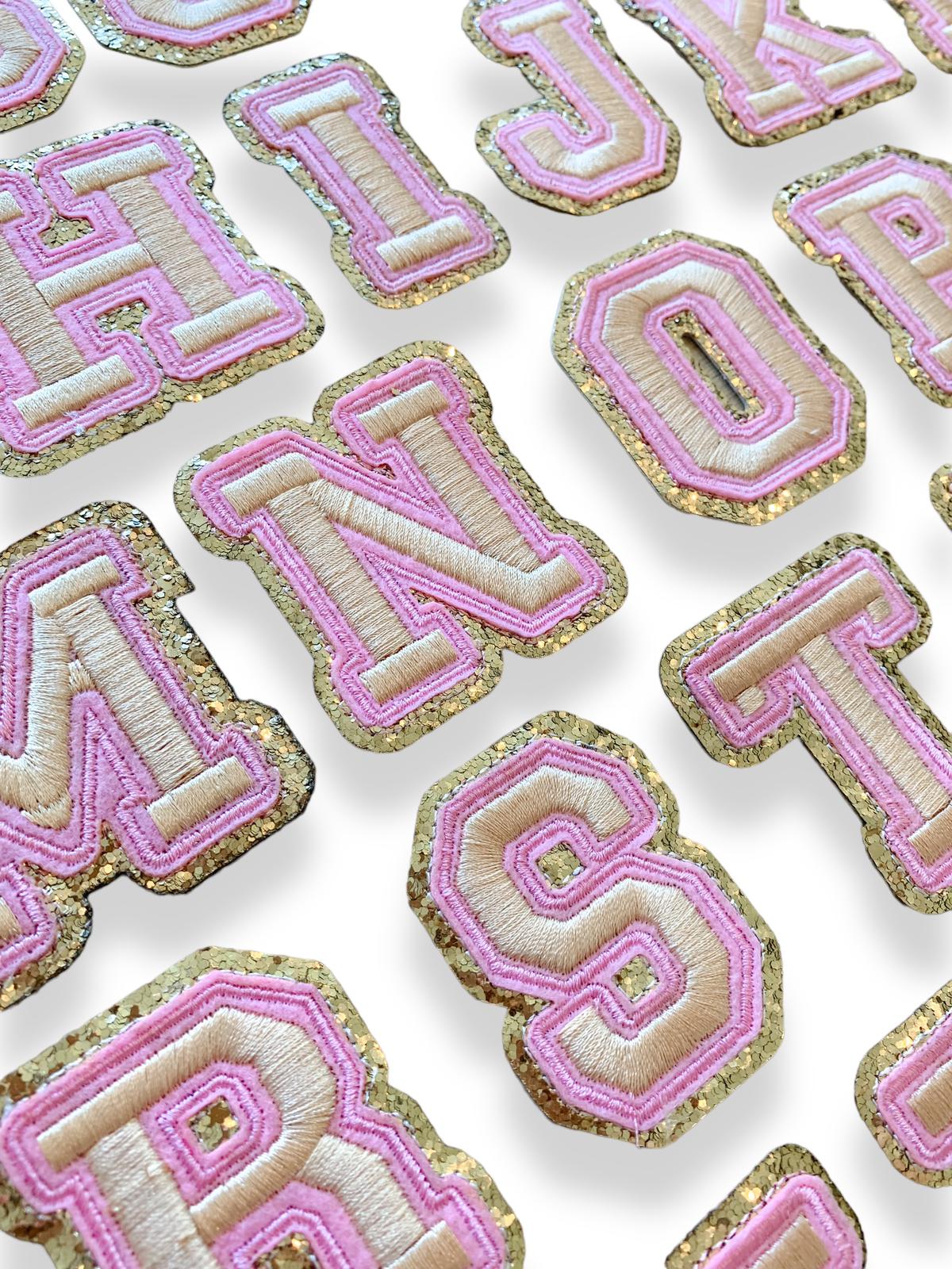 Pink Gold Trim Embroidered 5.8cm Iron On Patch Letters — Patches "R" Us