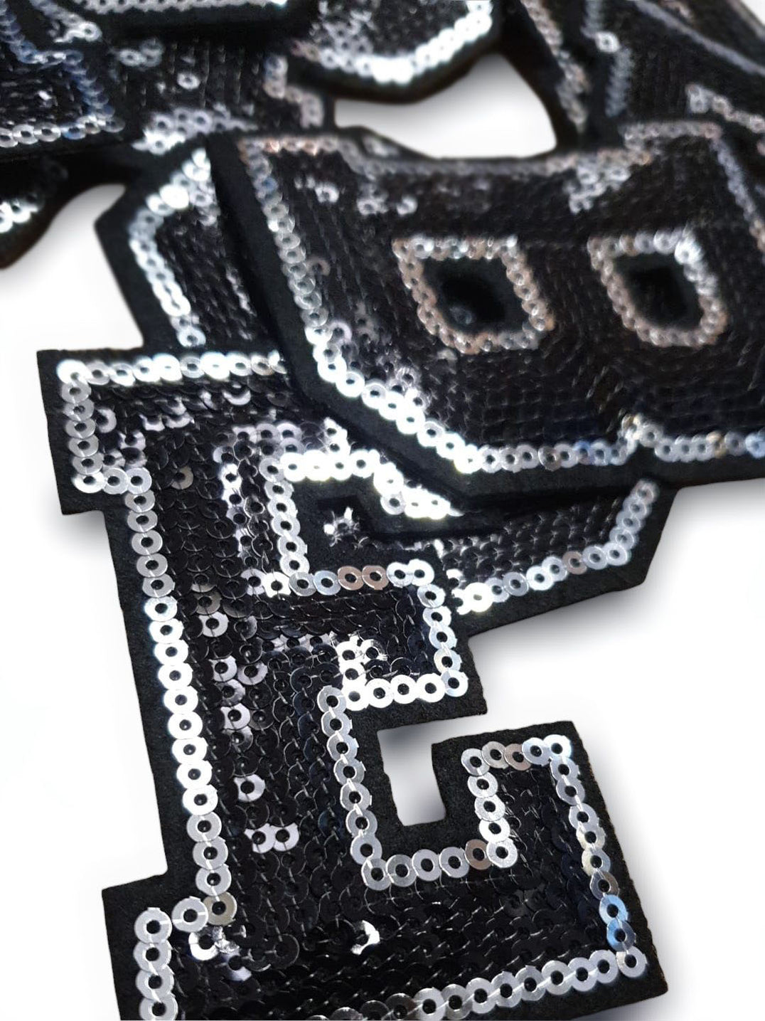 Black Sequin 7.5cm Iron On Patch Letters — Patches "R" Us