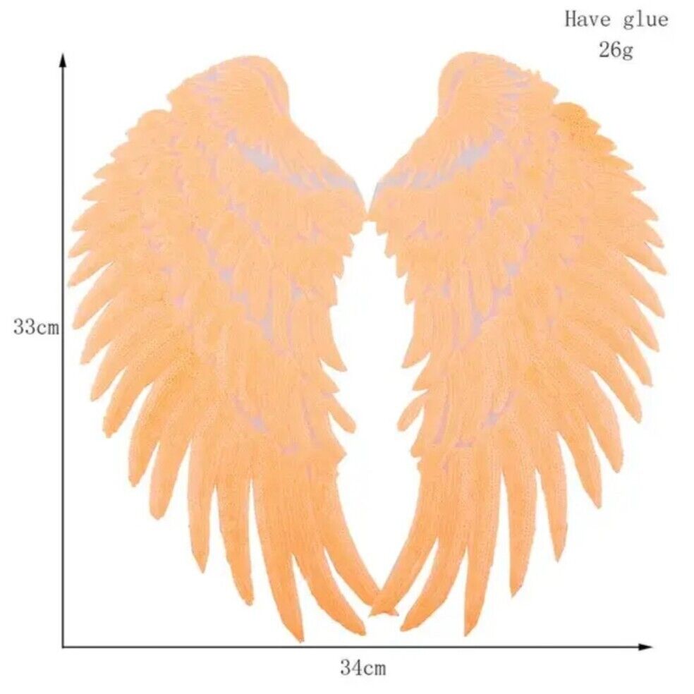 Large 33cm Orange Angel Wings Sequin Iron-On Patches — Patches "R" Us