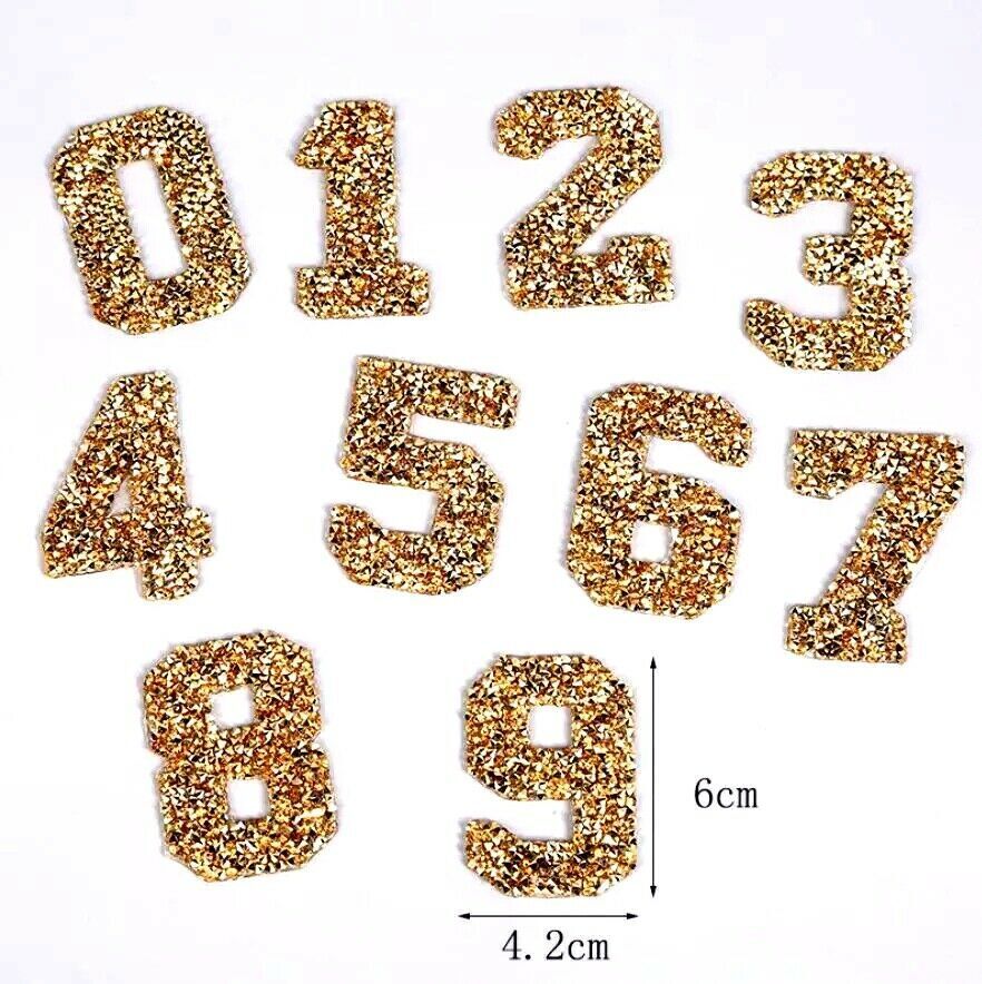 Gold Rhinestone 5.3cm Iron On Patch Numbers — Patches "R" Us