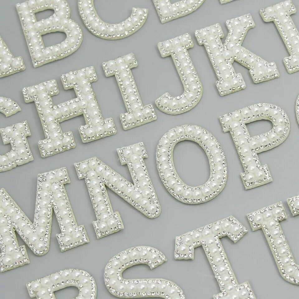 White Pearl & Silver Rhinestone Letters — Patches "R" Us