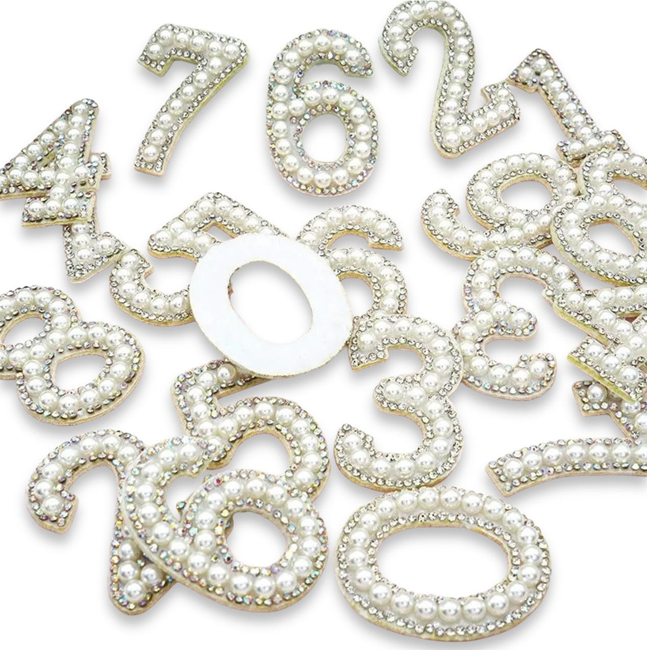 White Pearl Iridescent Rhinestone Numbers — Patches "R" Us
