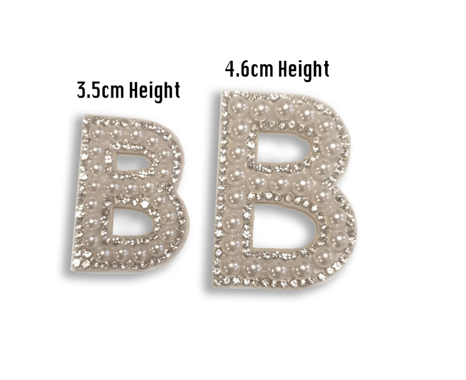 White Pearl Gold Rhinestone 3.5cm Iron On Patch Letters — Patches "R" Us