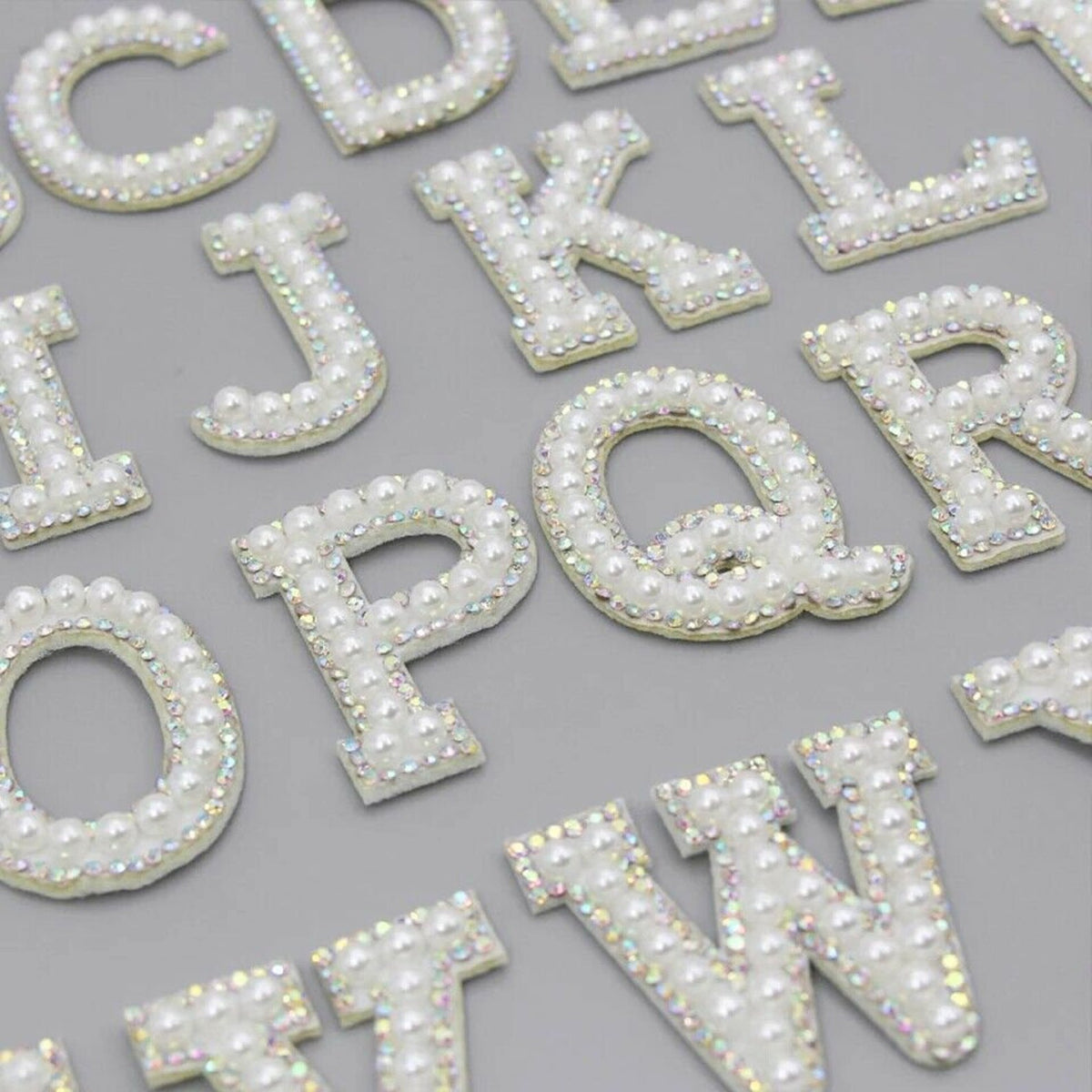 AB White Pearl Rhinestone 4.6cm Iron-On Patch Letters — Patches "R" Us