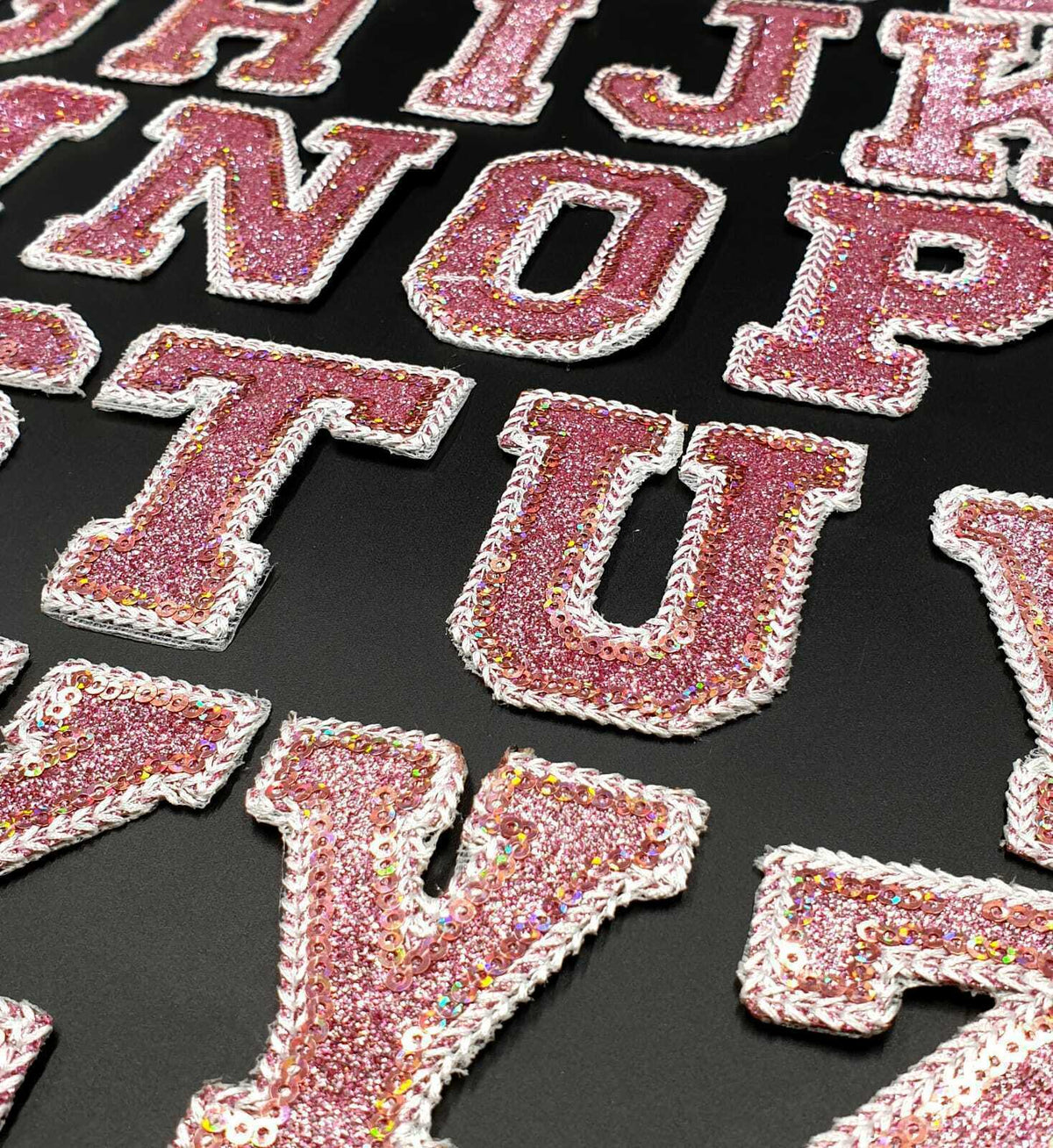Sequin Pink Sparkle 6.5cm Iron-On Patch Letters — Patches "R" Us