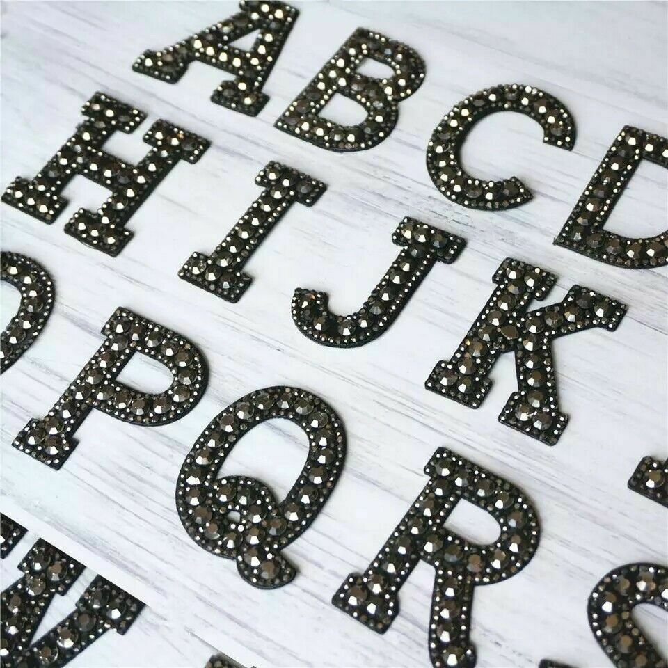 Black Sparkle 5.5cm Rhinestone Iron On Patch Letters — Patches "R" Us