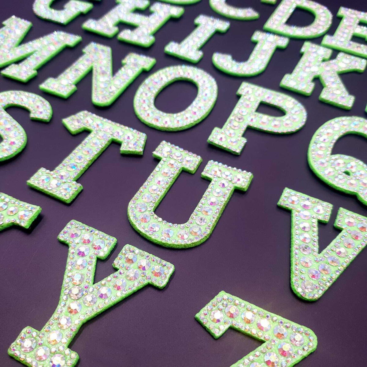 Green 5.5cm Rhinestone Iron On Patch Letters — Patches "R" Us