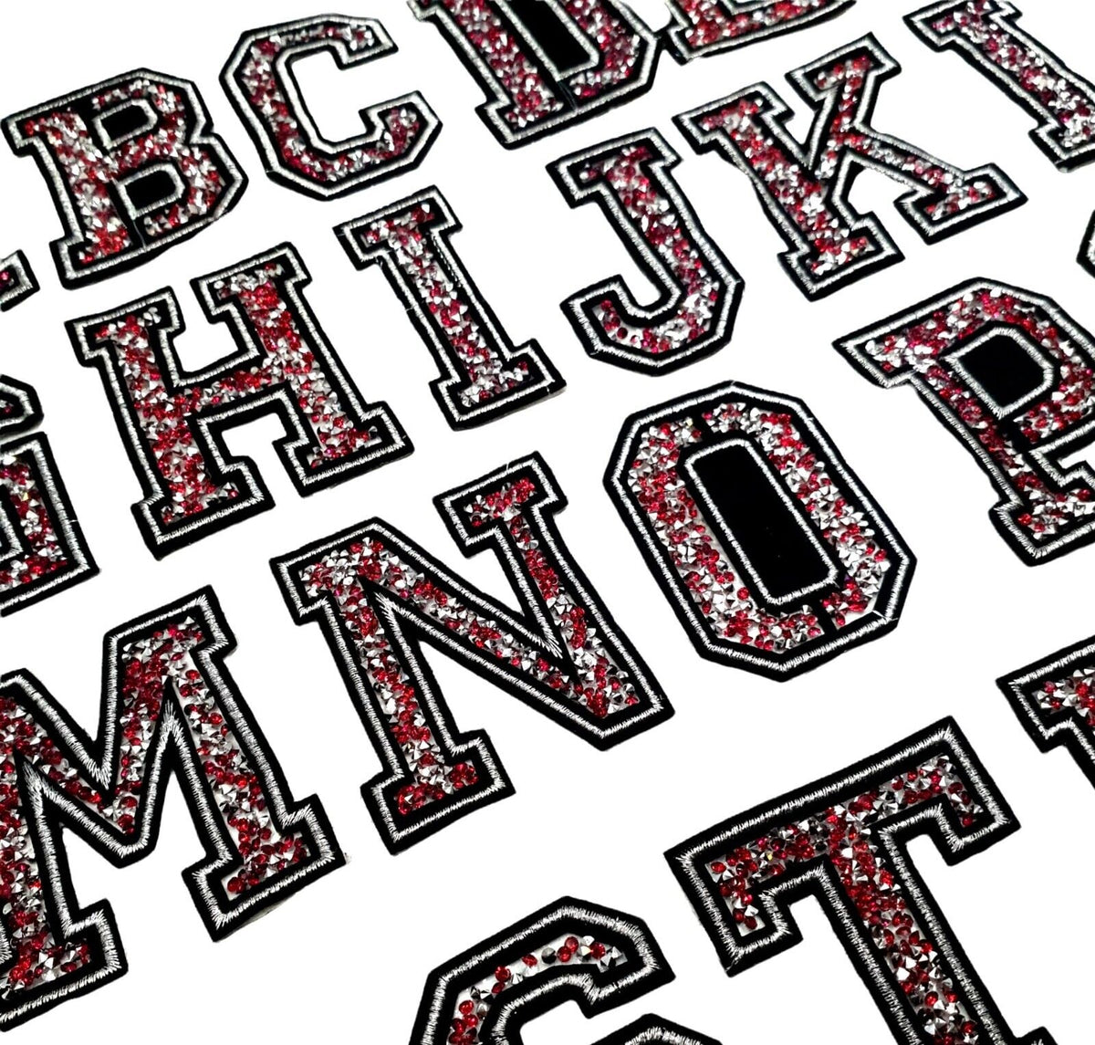 Red & Silver Rhinestone 7.5cm Iron On Patch Letters — Patches "R" Us