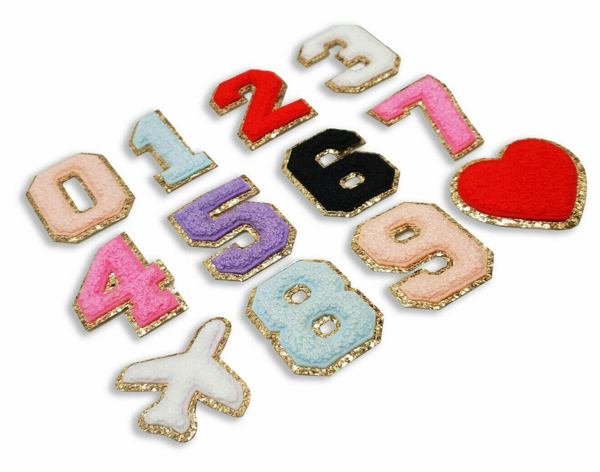 Gold Trim Multicolored Chenille Numbers — Patches "R" Us