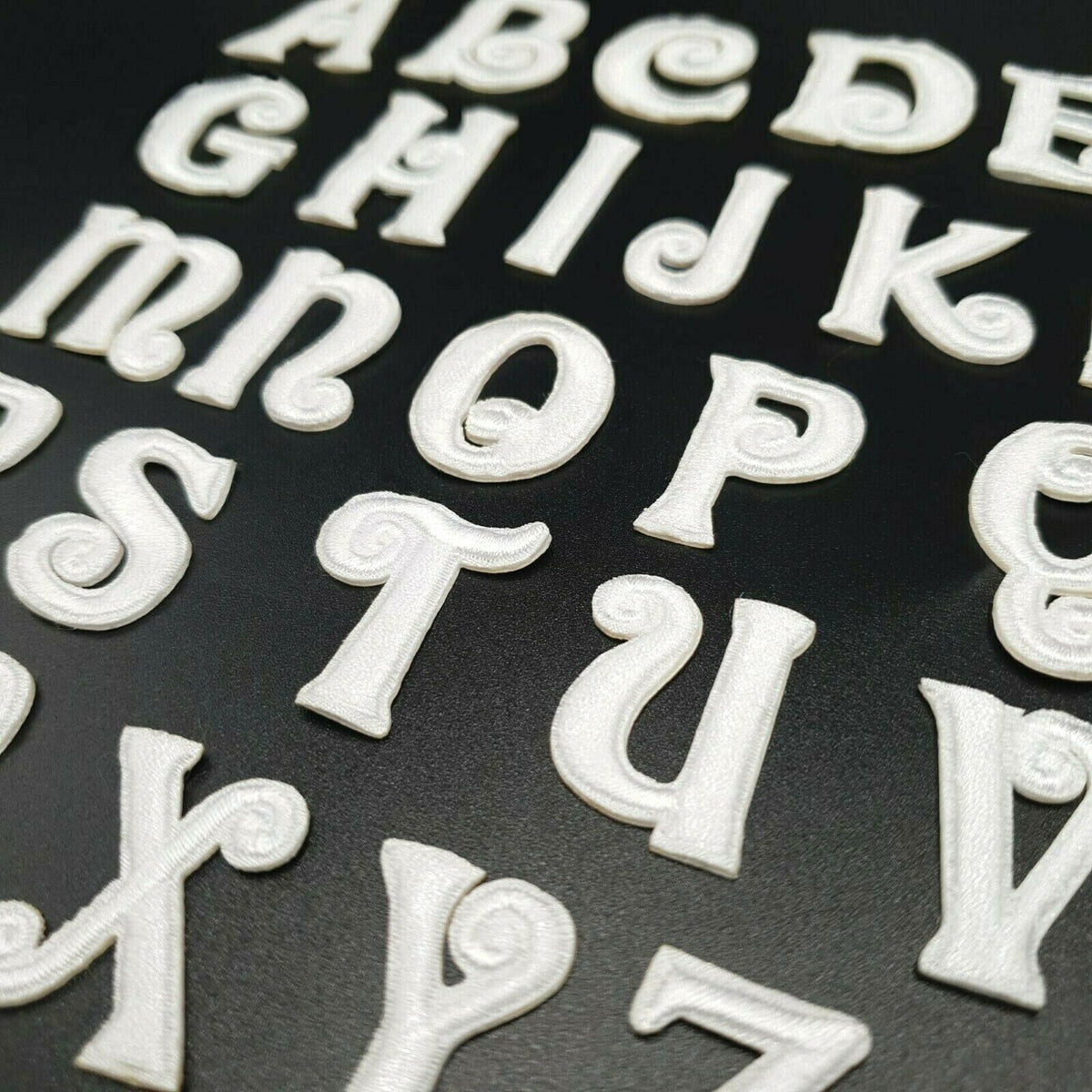 Curly Cursive Small 2.5cm White Iron-On Patch Letters — Patches "R" Us